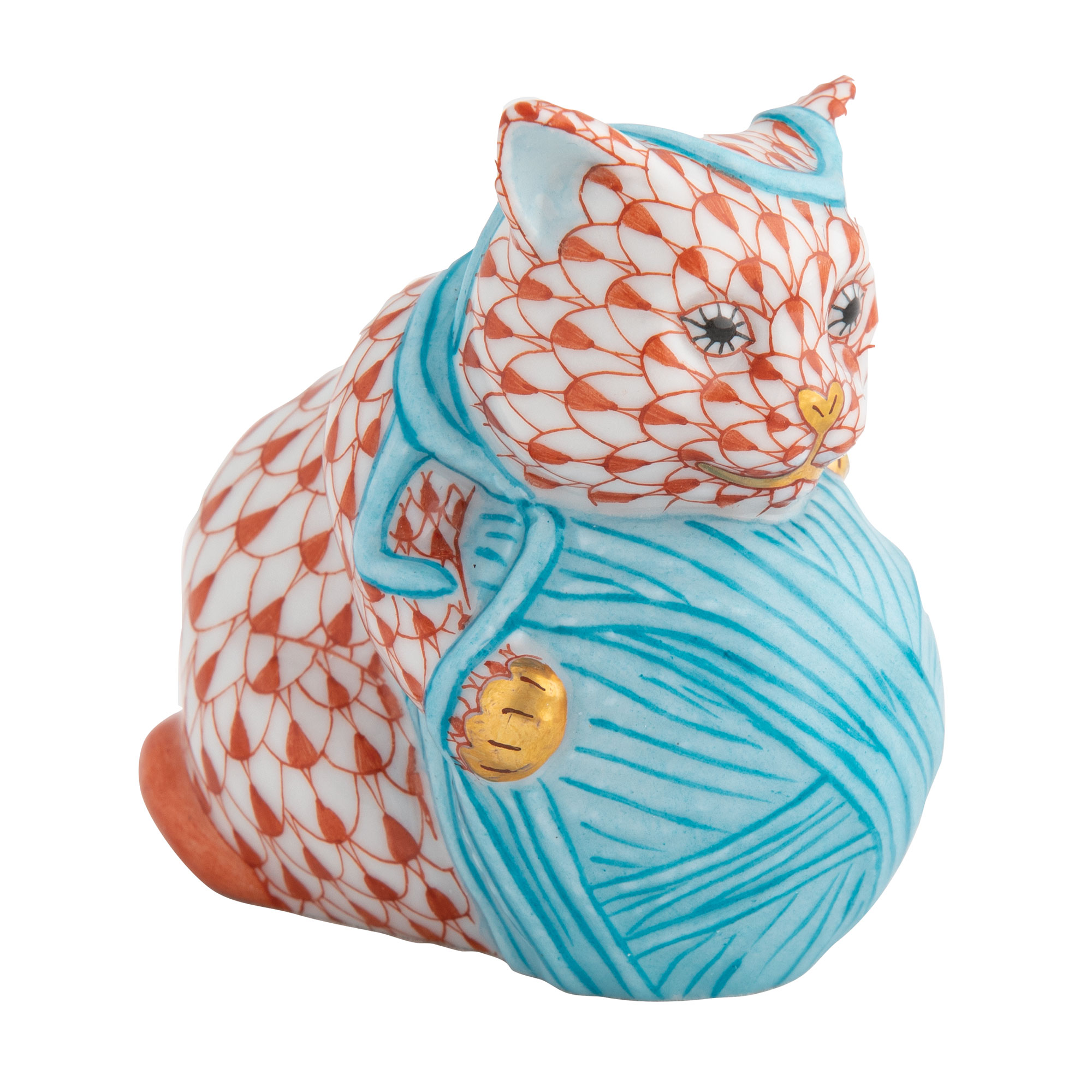 Herend Playful Kitten Rust_Herend Kitten with Yarn
